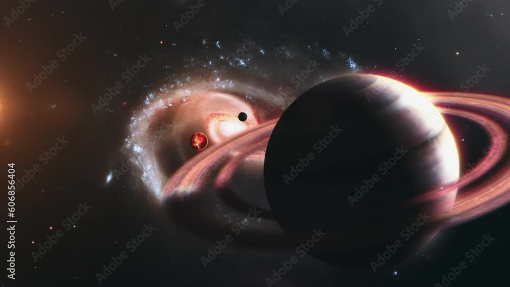 Abstract outer space view alien planet Arp273 rotating in the outer ...