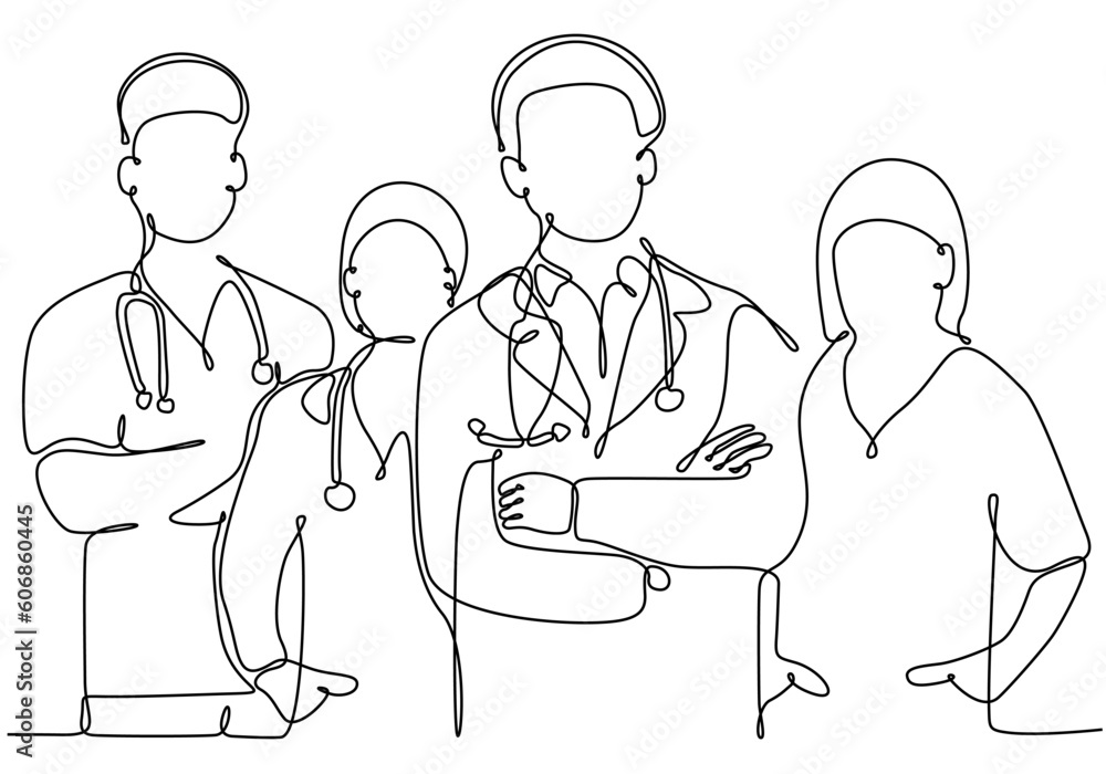 One continuous single line drawing group of young male and female ...