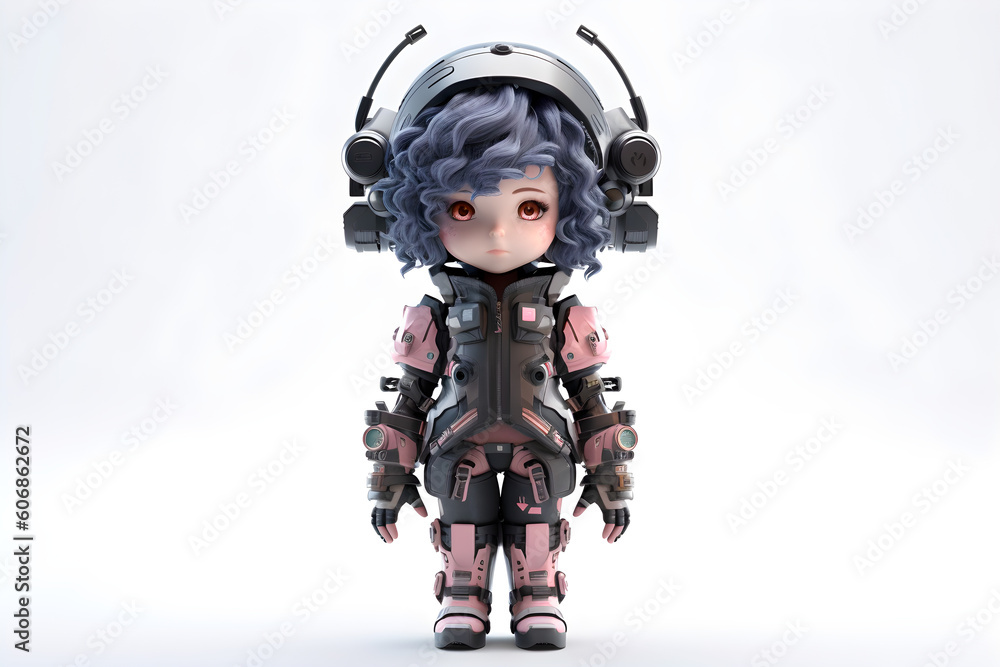 Cute girl wearing futuristic techwear on a white background. Adorable ...
