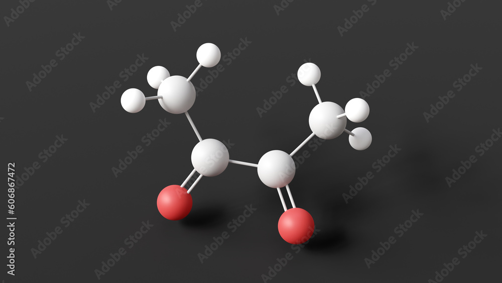 diacetyl molecule, molecular structure, butanedione, ball and stick 3d ...