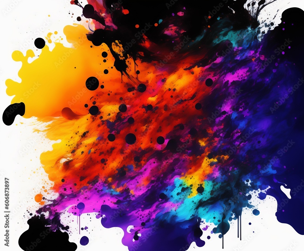 Vibrant, rippling paint splash background image with paint splatters ...