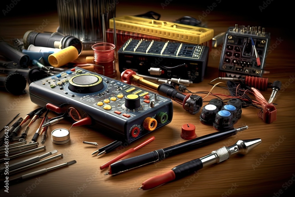 electrical engineer table and stuff tools equipment photography ...