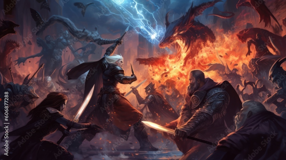 Epic fantasy battle between different races and factions, featuring ...