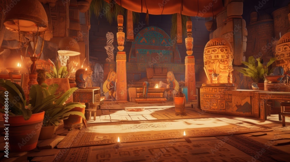 Scene inspired by ancient Egyptian mythology, featuring gods, pharaohs ...