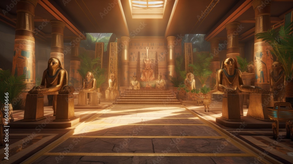 Scene inspired by ancient Egyptian mythology, featuring gods, pharaohs ...