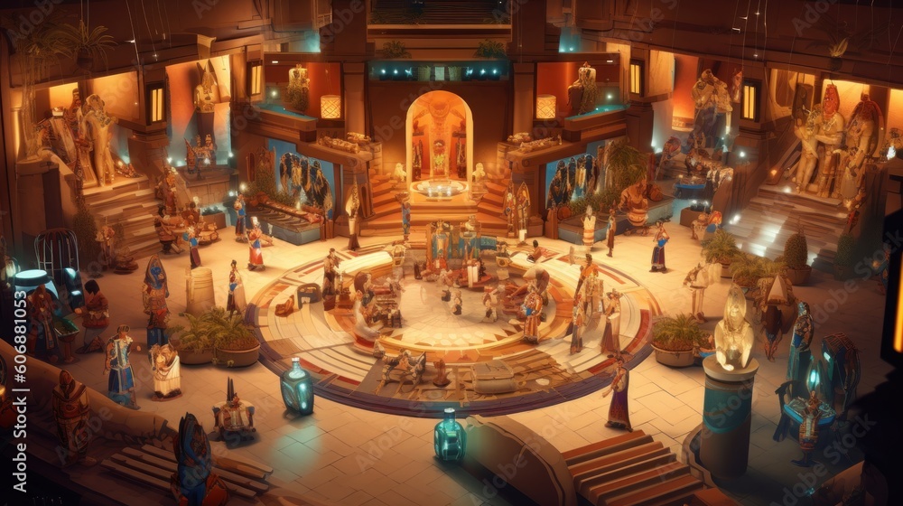Scene inspired by ancient Egyptian mythology, featuring gods, pharaohs ...