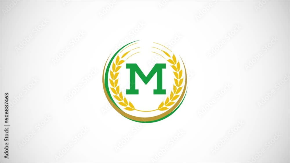 English alphabet M with wheat ears wreath video animation. Organic ...