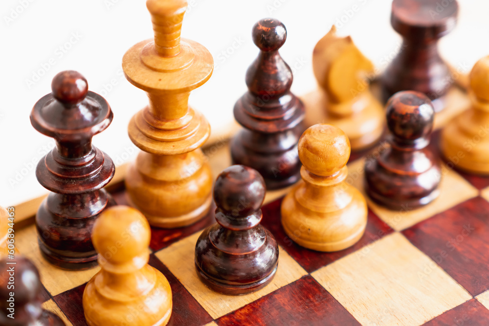 chess pieces of different colors in the same team, theme of unity and ...