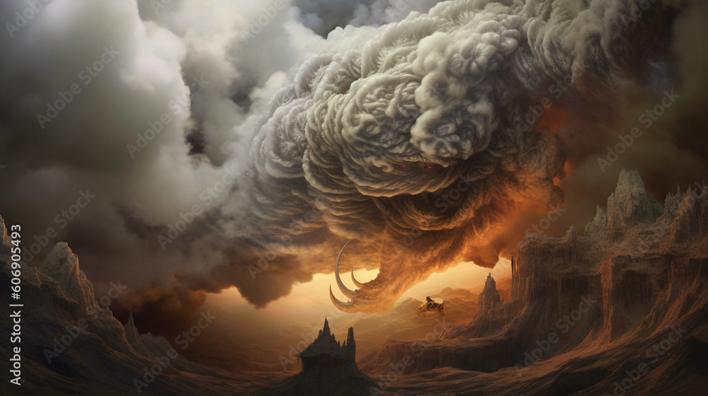 Dramatic cloud formations resembling a fantasy landscape of mythical ...