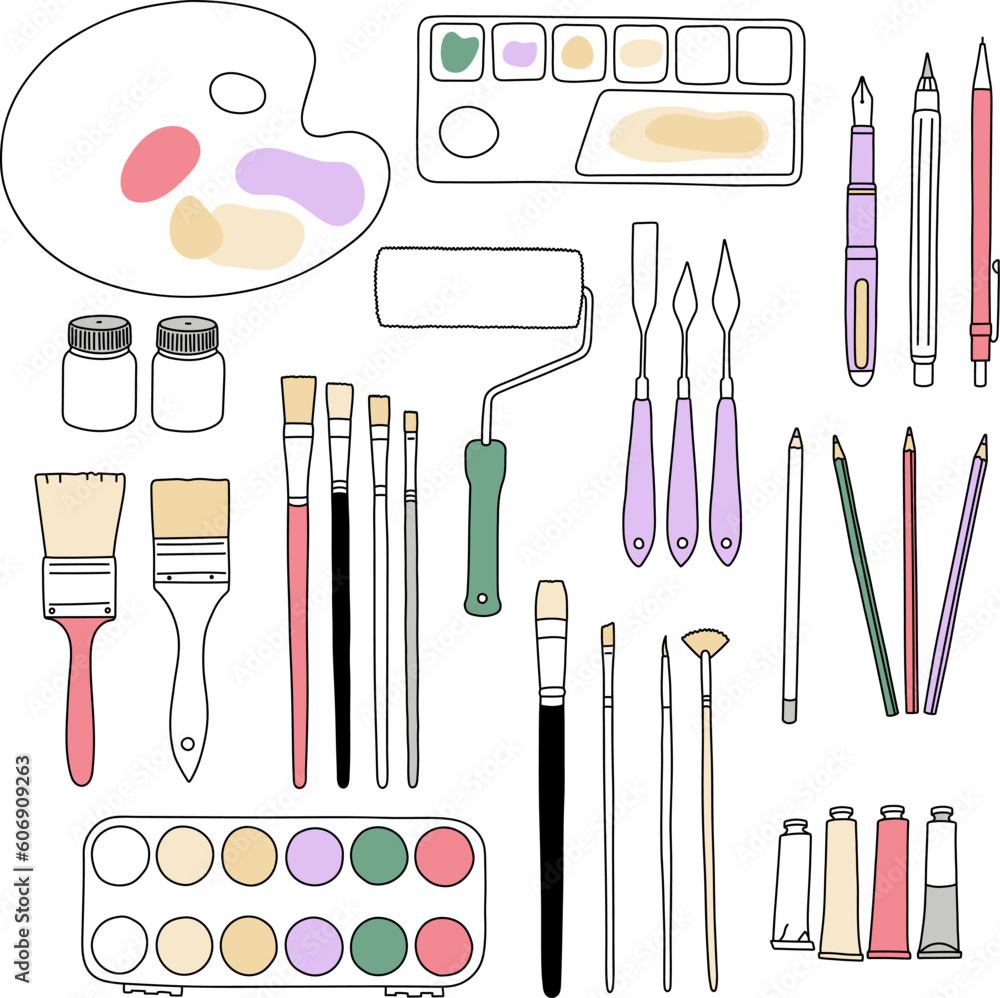 Art materials, line drawing set of brushes for painting and calligraphy ...