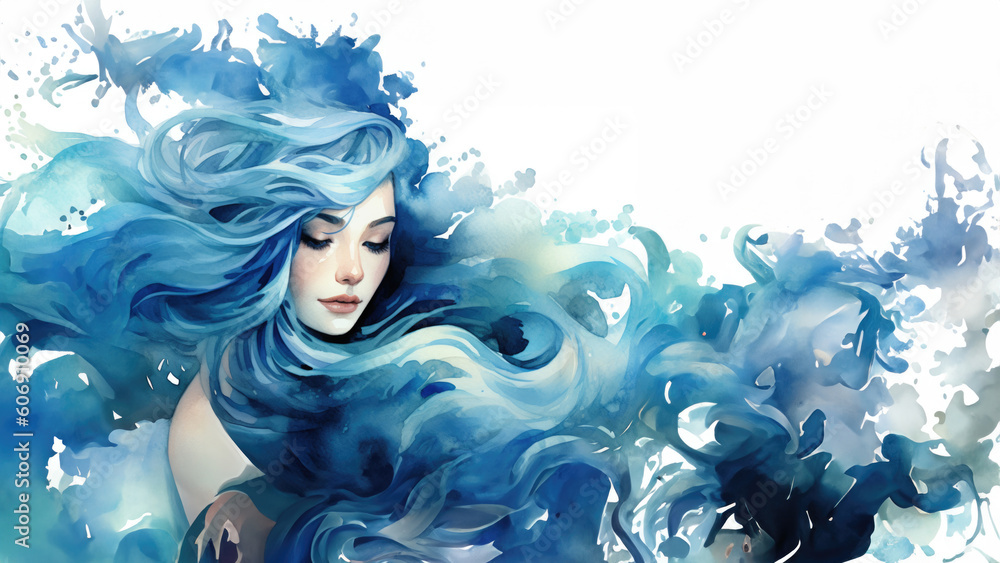 Mythical elemental princess of air and water, nature spirit with pale ...