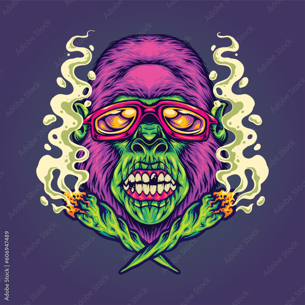 Gorilla funk strain cannabis indica hybrid vector illustrations for ...