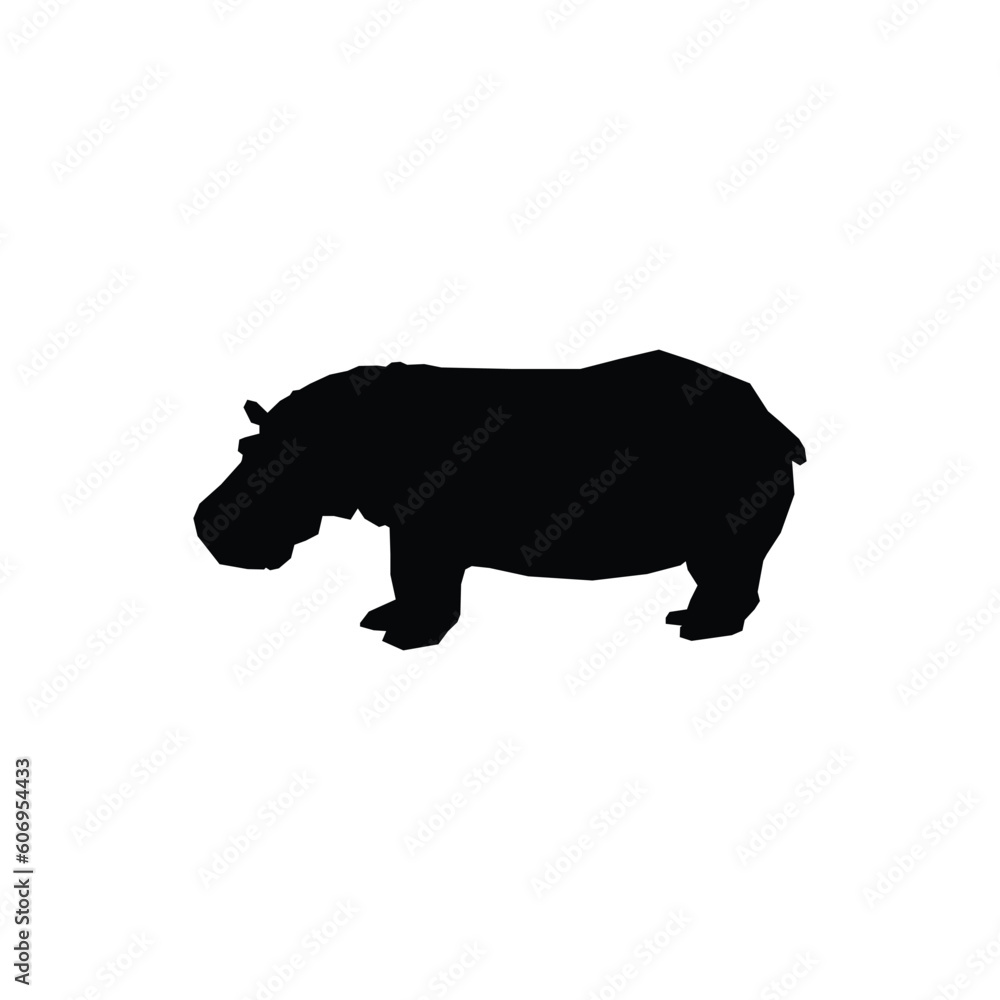 Isolated black silhouette of a hippopotamus a white background. - Farm ...
