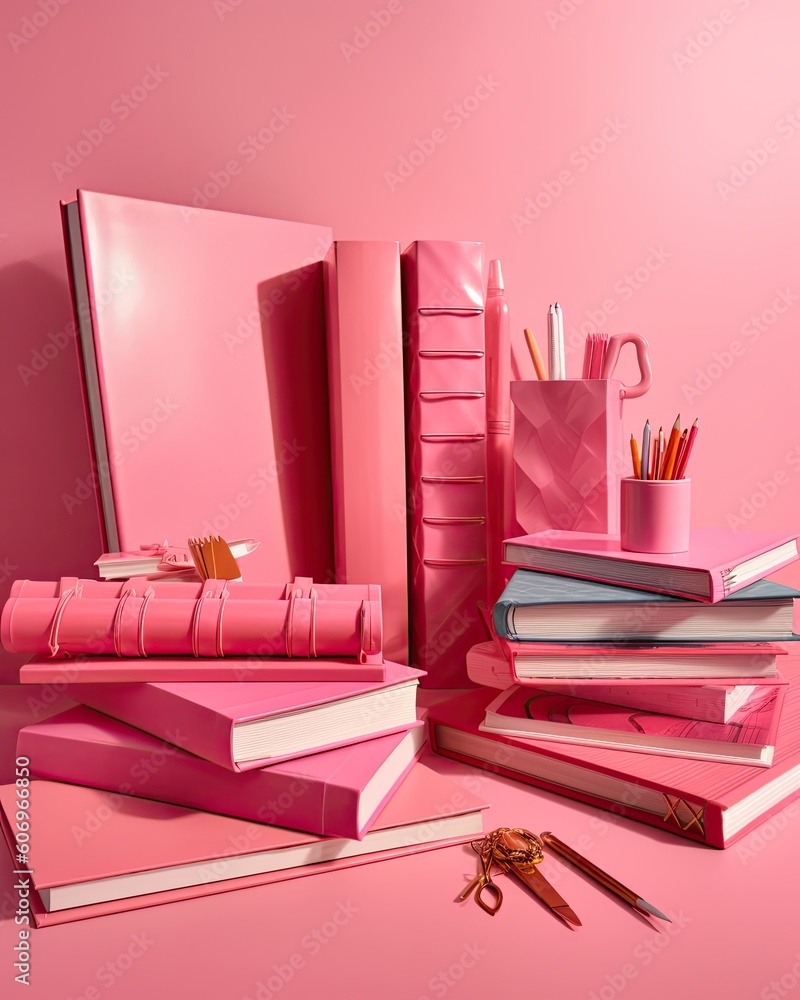 Workbooks, books and notebooks with pink elevtyns created with ...