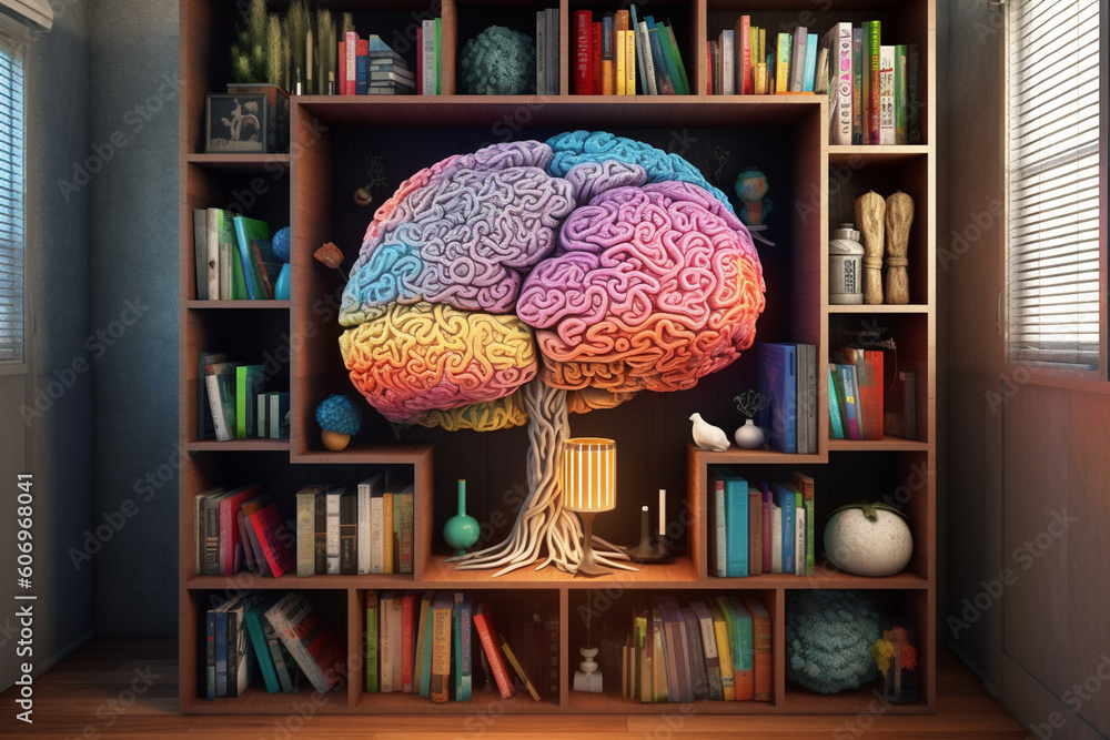 An illustration of a bookshelf with books arranged in the shape of a ...