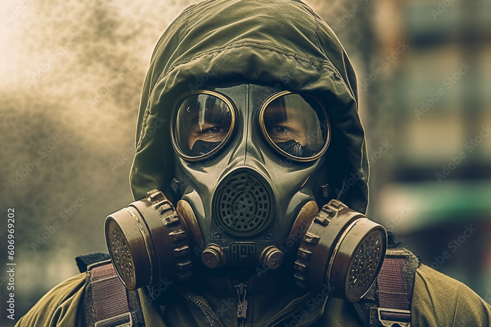 Ilustração do Stock: A vintage photograph of a soldier wearing a gas ...