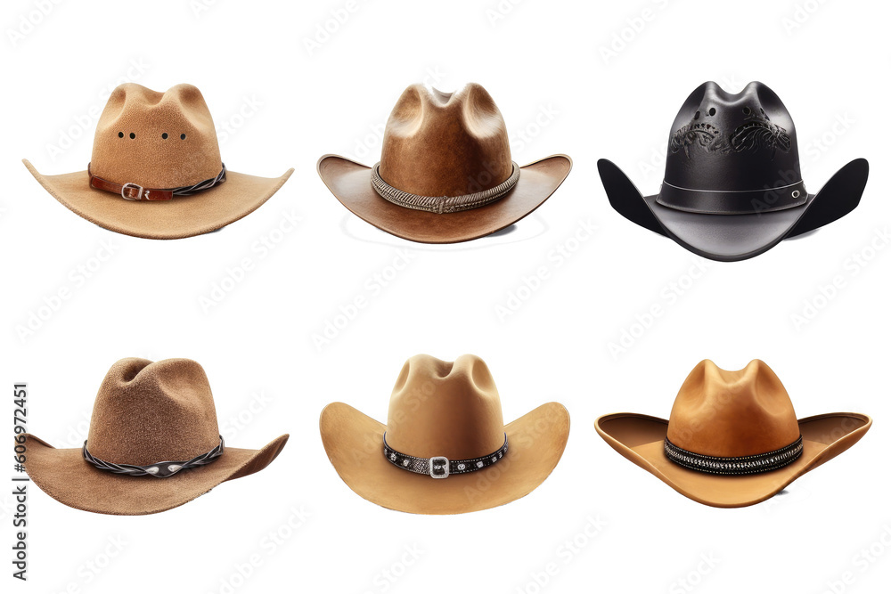 Different cowboy cap types collection photo realistic. Transparent ...