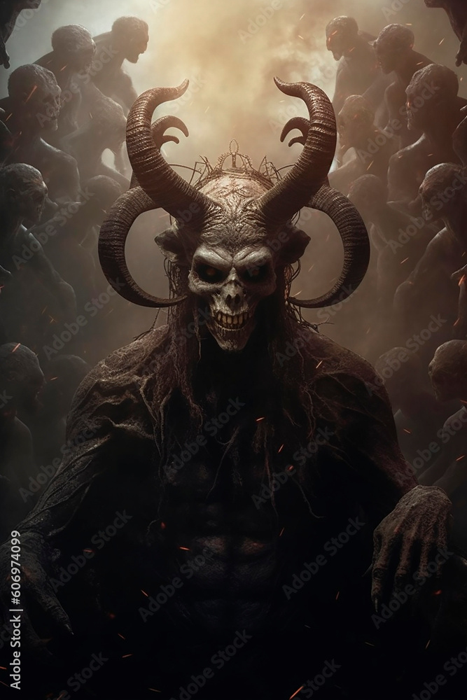 scary zombie skull with horns created with Generative Ai technology ...