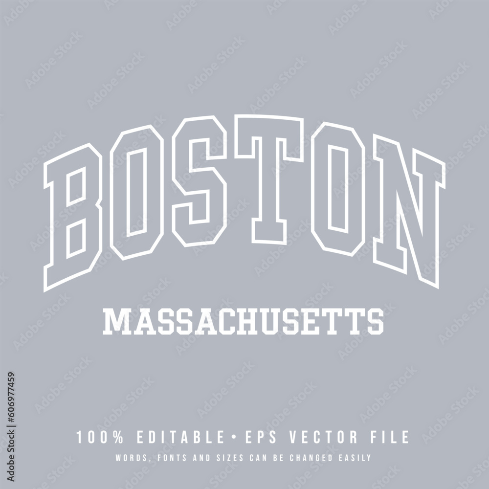 Boston outline text effect vector. Editable college t-shirt design ...