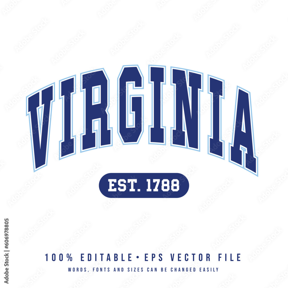 Virginia text effect vector. Editable college t-shirt design printable ...