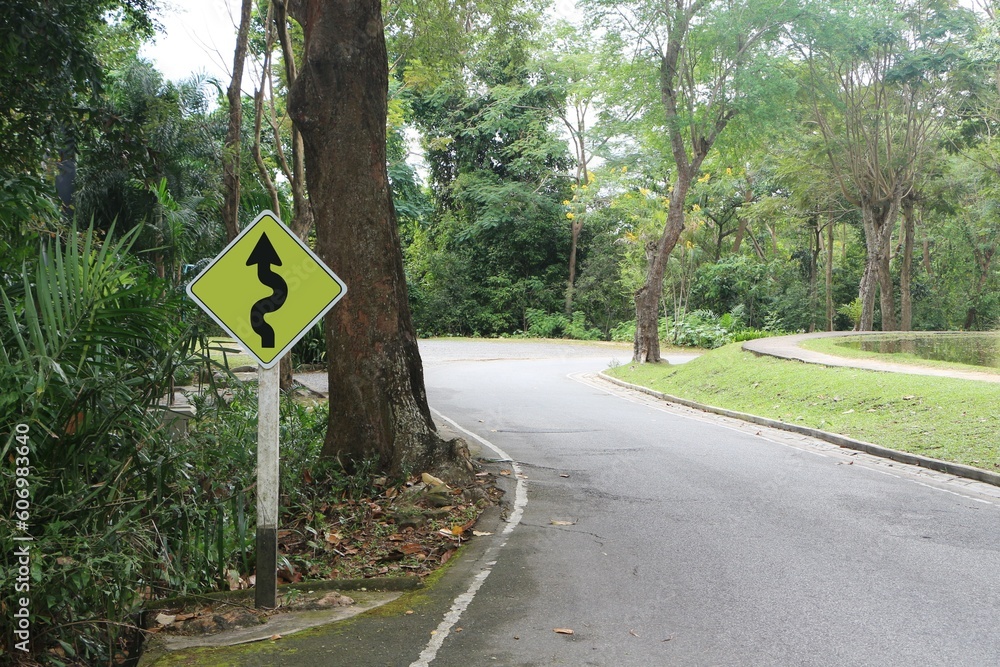 S-shaped curve traffic signs for vehicles. Symbol for dangerous road ...