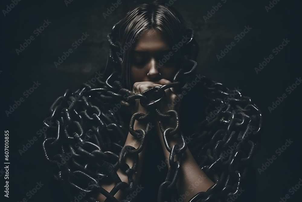 wearing heavy chains around their body, symbolizing the weight of ...