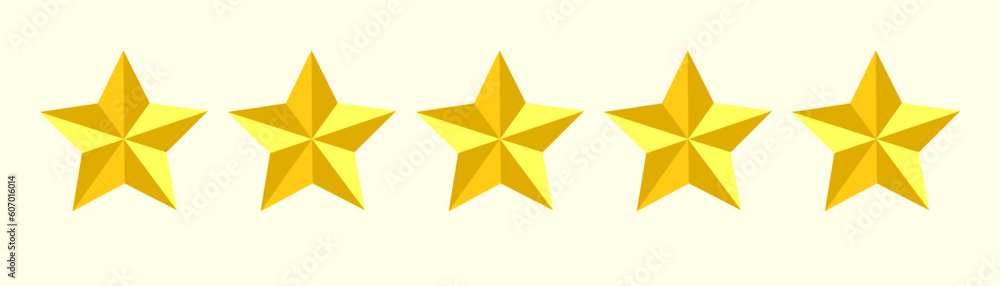 Five golden realistic stars. Vector golden 3d isolated five stars on ...