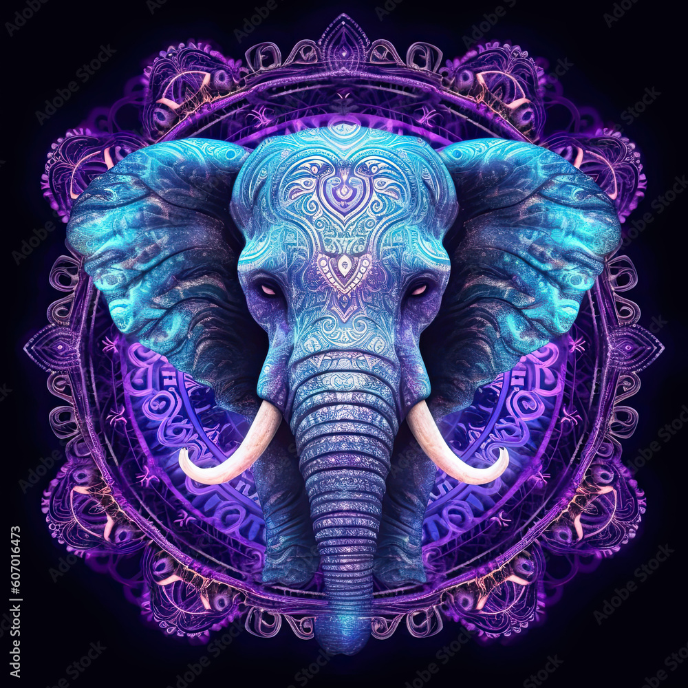 Blue and purple elephant mandala art. AI generated Stock Illustration ...