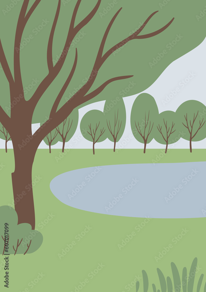 Summer park landscape clipart, Nature background vector illustration ...