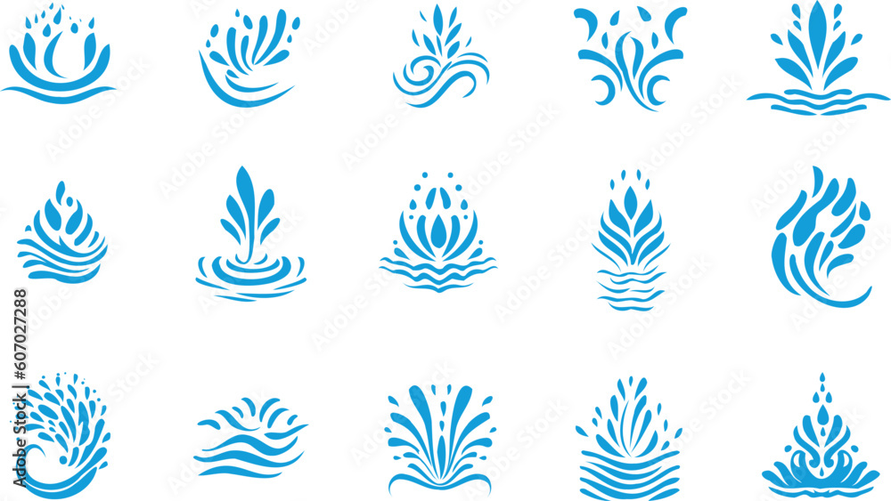 water and splashes collection of images stencil in one color vector on ...