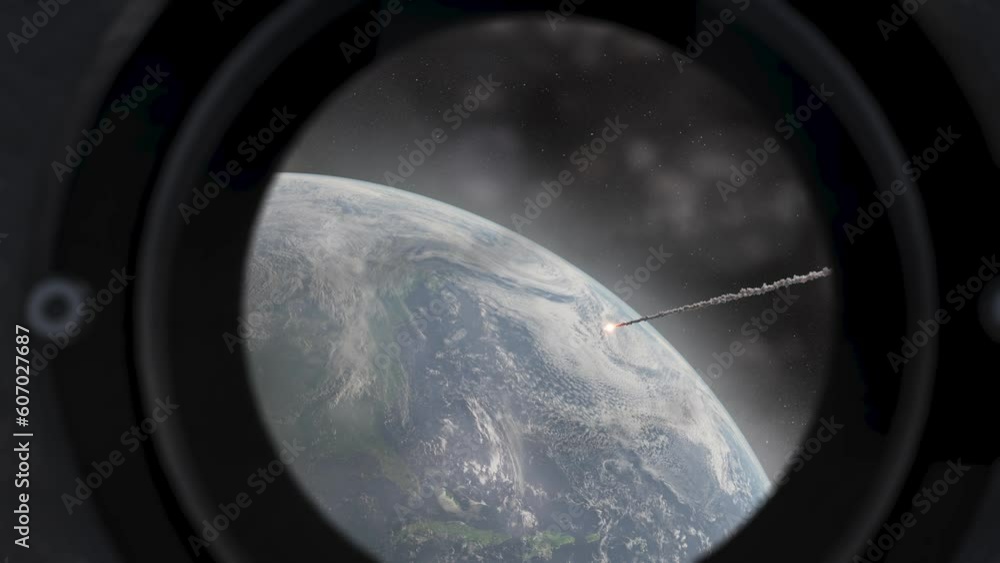 Meteor shower over earth from space shuttle window view Cinematic view ...