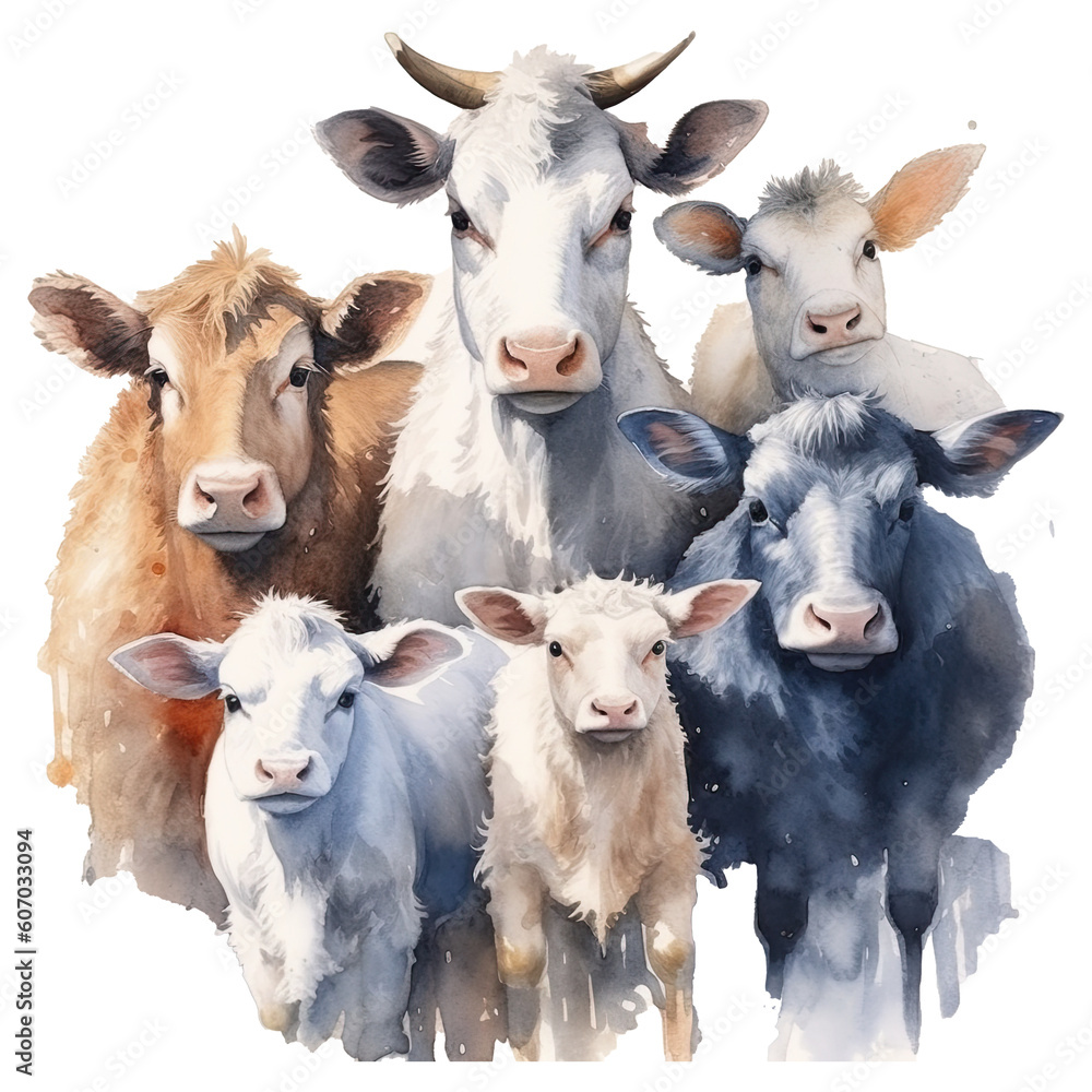 ภาพประกอบสต็อก Watercolor farm animals. Cartoon farm animals isolated ...