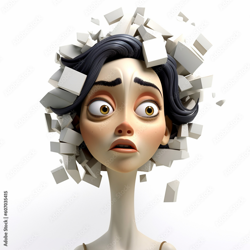 A 3D Head-Only Illustration of a Female Cartoon Character on a White ...