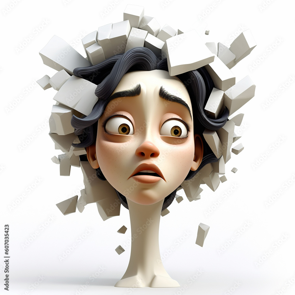 A 3d Head Only Illustration Of A Female Cartoon Character On A White Background Using Generative