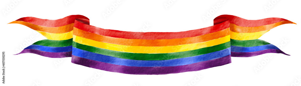 Rainbow flag label watercolor brush isolate on white background.LGBT ...