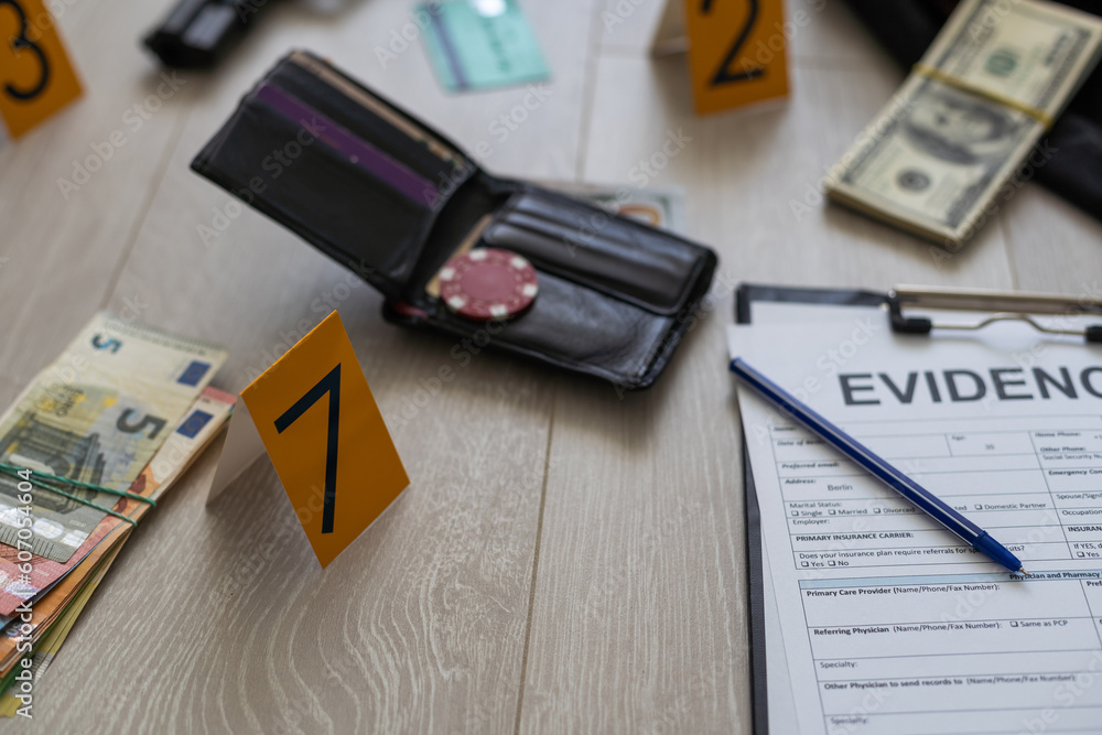 Evidence Chain of Custody Labels and brown paper bag with fingerprints ...