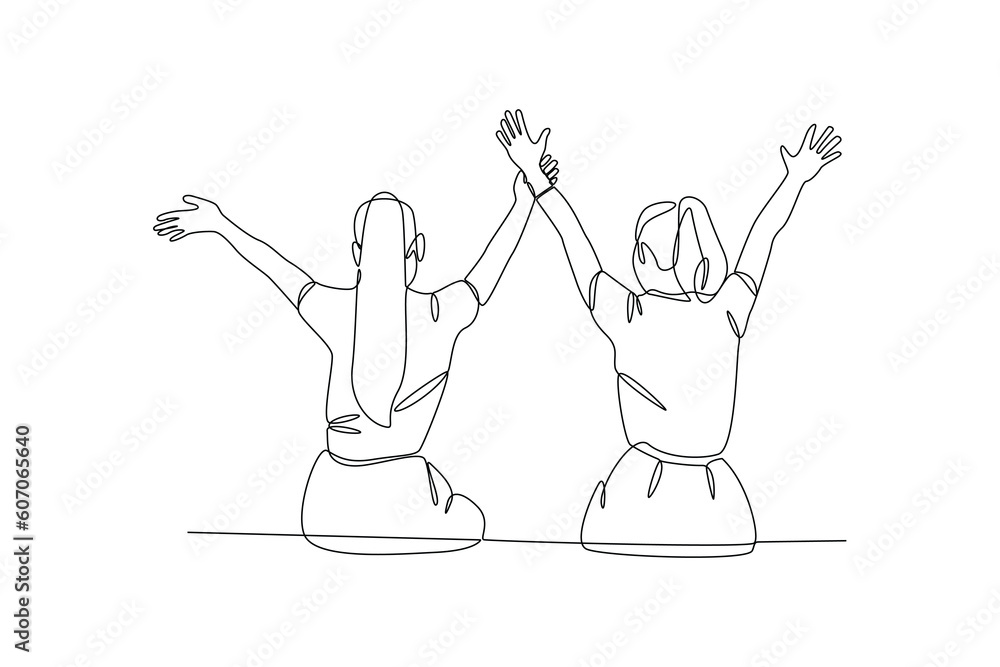 Continuous one-line drawing of two happy friends. Friendship Day ...