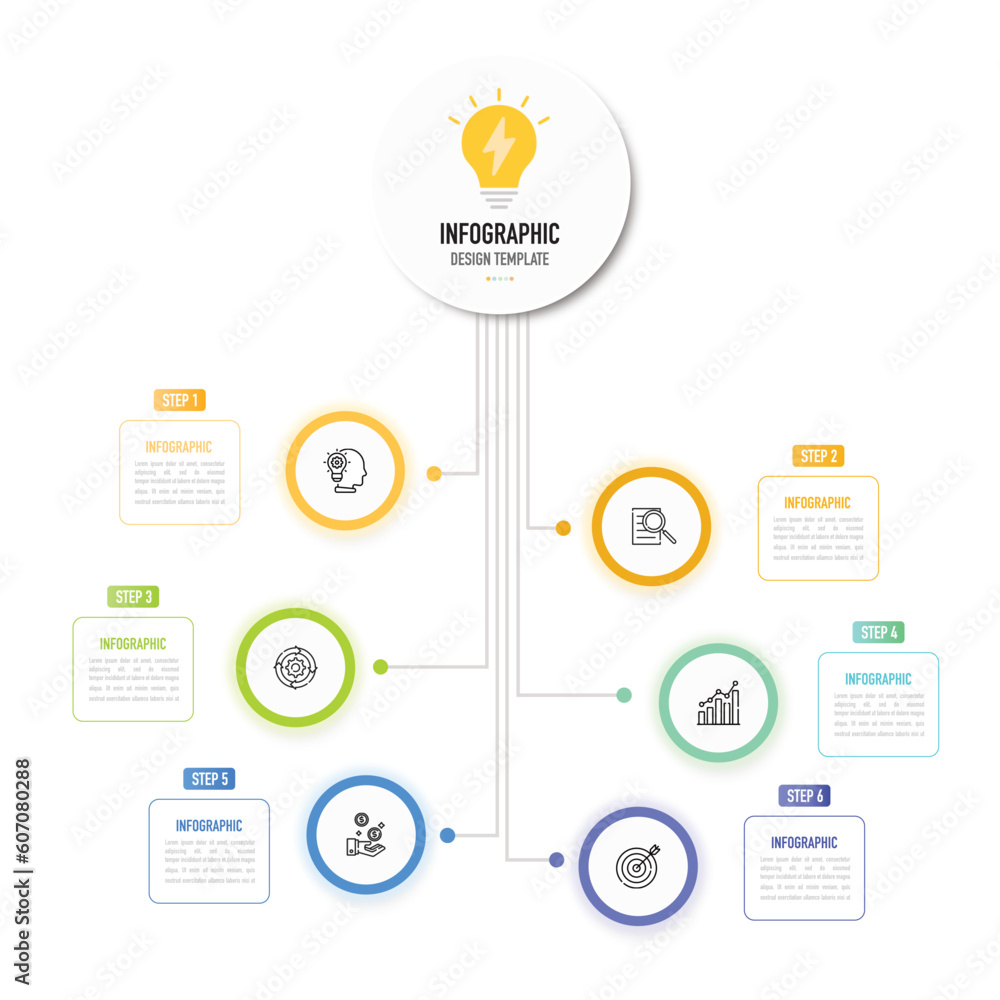 Circular mind map infographic template or element with 6 step, process ...
