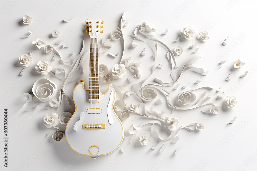 white background musical style theme abstract musical instruments 3d ...
