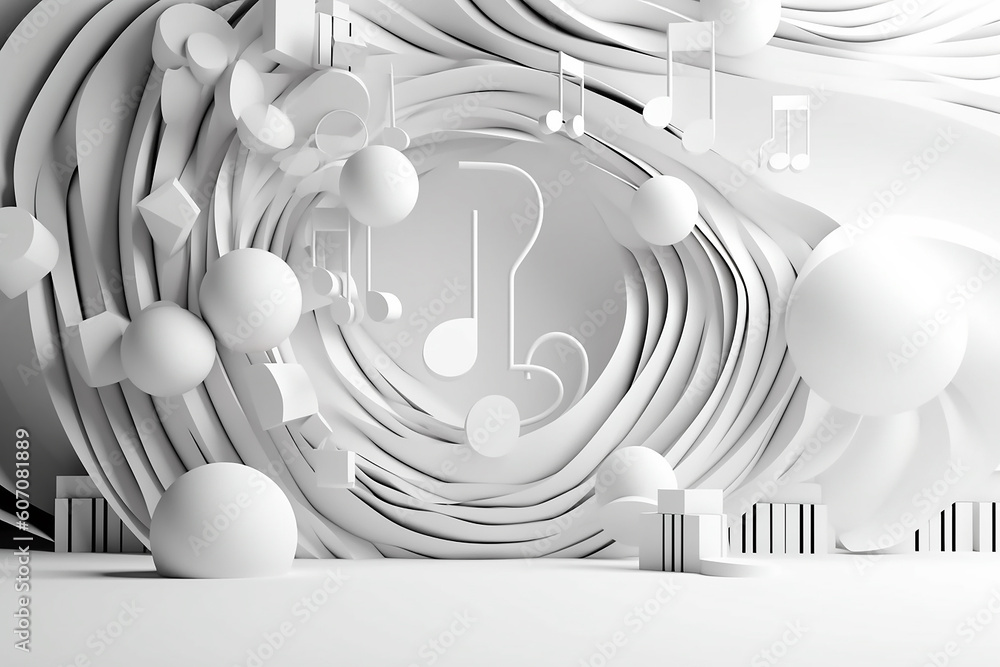 white background musical style theme abstract musical instruments 3d ...
