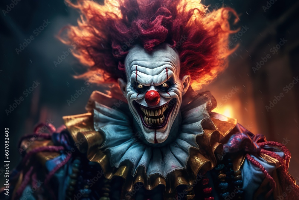 Evil clown face. Portrait of scary spooky clown monster from horror ...
