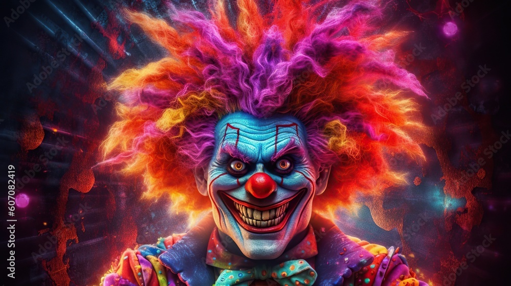 Evil clown face. Portrait of scary spooky clown monster from horror ...