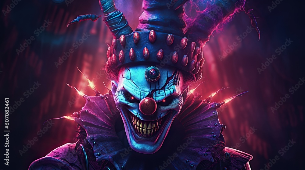 Evil clown face. Portrait of scary spooky clown monster from horror ...