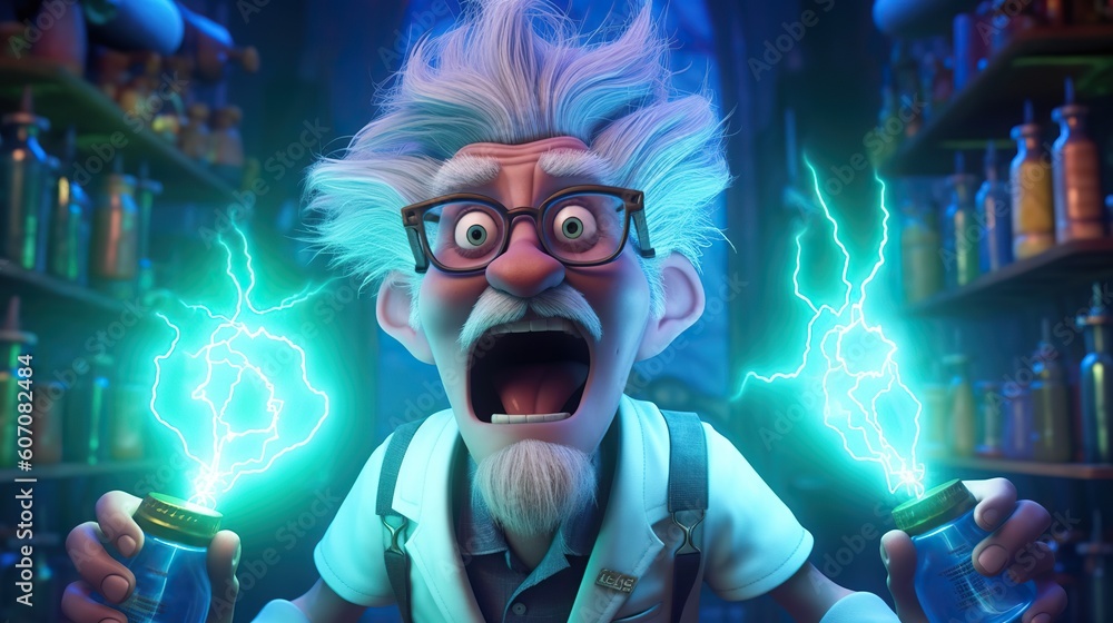 Mad scientist or crazy professor cartoon character in science lab ...