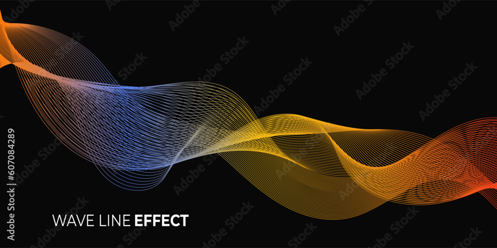 Wave with shadow.Abstract blue lines on a white background. Line art ...