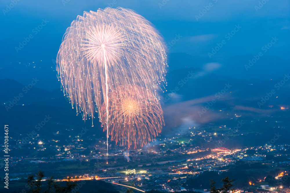 Fireworks display is a typical summer scene in Japan. Colorful ...