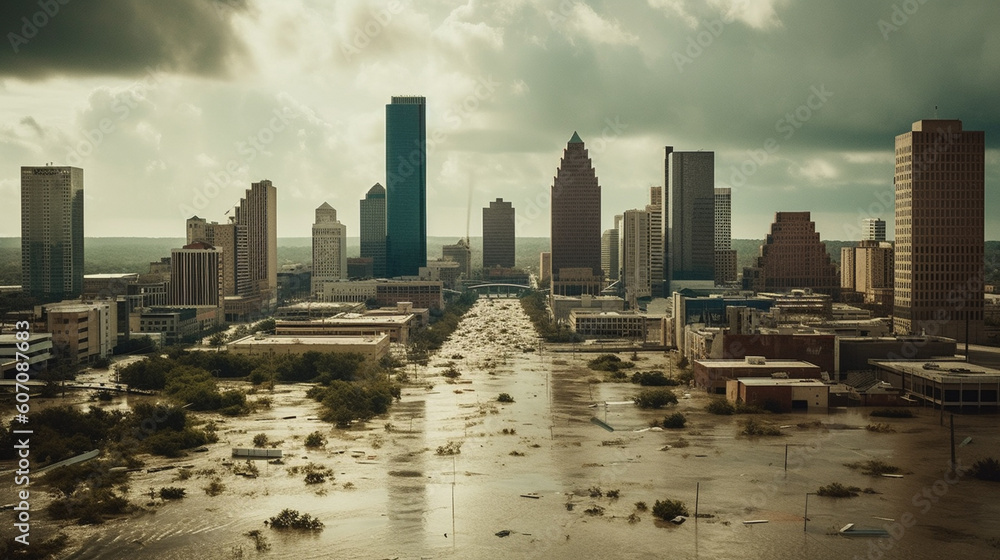 Fotografía natural disaster, floods flooding of a big city, fictional ...