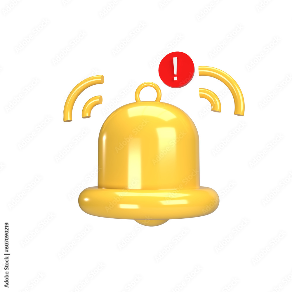 ภาพประกอบสต็อก 3D notification bell icon on transparent background. 3D ...