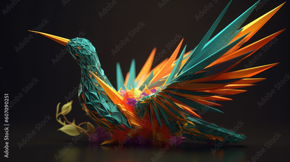 Kolorowy rajski ptak origami 3d - sztuka, dzika natura - Colorful ...