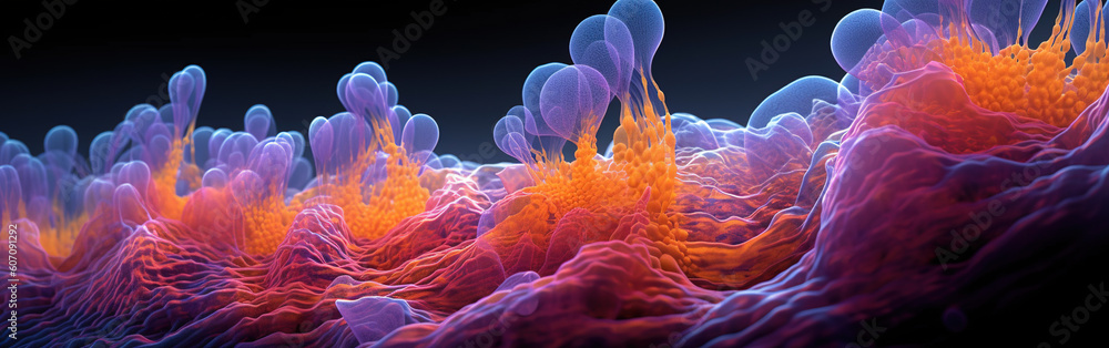 thousands of tiny bacteria cells, forming into a beautiful organic ...
